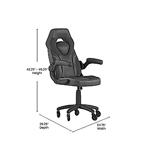 Flash Furniture X10 Gaming Chair Racing Office Computer PC Adjustable Chair with Flip-up Arms and Transparent Roller Wheels, Black LeatherSoft