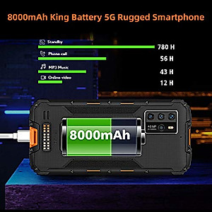 Rugged Smartphones, OUKITEL 5G Unlocked for All Carriers Cell Phone WP10, 8GB +128GB 48MP Sony Camera(Support Shooting 4K Video) 8000mAh Battery IP68 & IP69K Protection 6.67 Inch FHD Screen (Black)