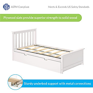 Max & Lily Twin Bed, Wood Bed Frame with Headboard For Kids with Trundle, Slatted, White