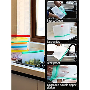 ANPHSIN 24 Pack Reusable Food Storage Bags- Stand Up & Flat Ziplock Bags BPA Free Freezer Bags, 10 Leakproof Sandwich Bags, 8 Food Grade Gallon Bags, 6 Resealable Snack Bags for Meat Veggies Fruit