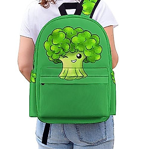Broccoli Cartoon Laptop Backpack Printed Shoulder Bag Casual Daypack Travel Camping Work Bags