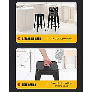 FDW Metal Bar Stools Set of 4 Counter Height Barstool Stackable Barstools 24 Inch 30 Inch Indoor Outdoor Patio Bar Stool Home Kitchen Dining Stool Backless Bar Chair (Black, 30")