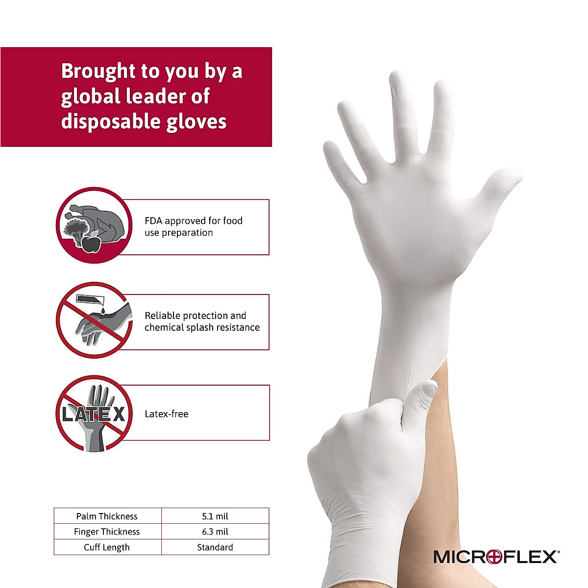 Ansell Microflex N80 Disposable Nitrile Gloves w/Full Texture for Automotive, Maintenance, Cleaning - Large, White (Box of 100)