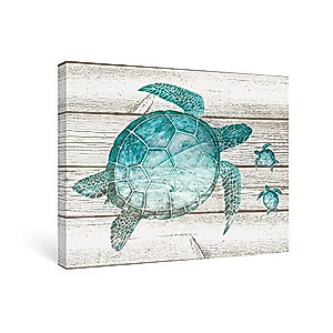 SUMGAR Bathroom Wall Art Bedroom Teal Decor Beach Pictures Coastal Ocean Canvas Paintings Sea Turtle,12x16 in
