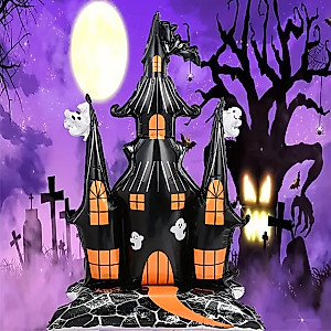 5 FT Halloween Inflatables Haunted House Halloween Balloon Castle Archway Decoration for Halloween,Foil Balloon for Halloween Indoor Outdoor Decoration Theme Party Spooky Holiday