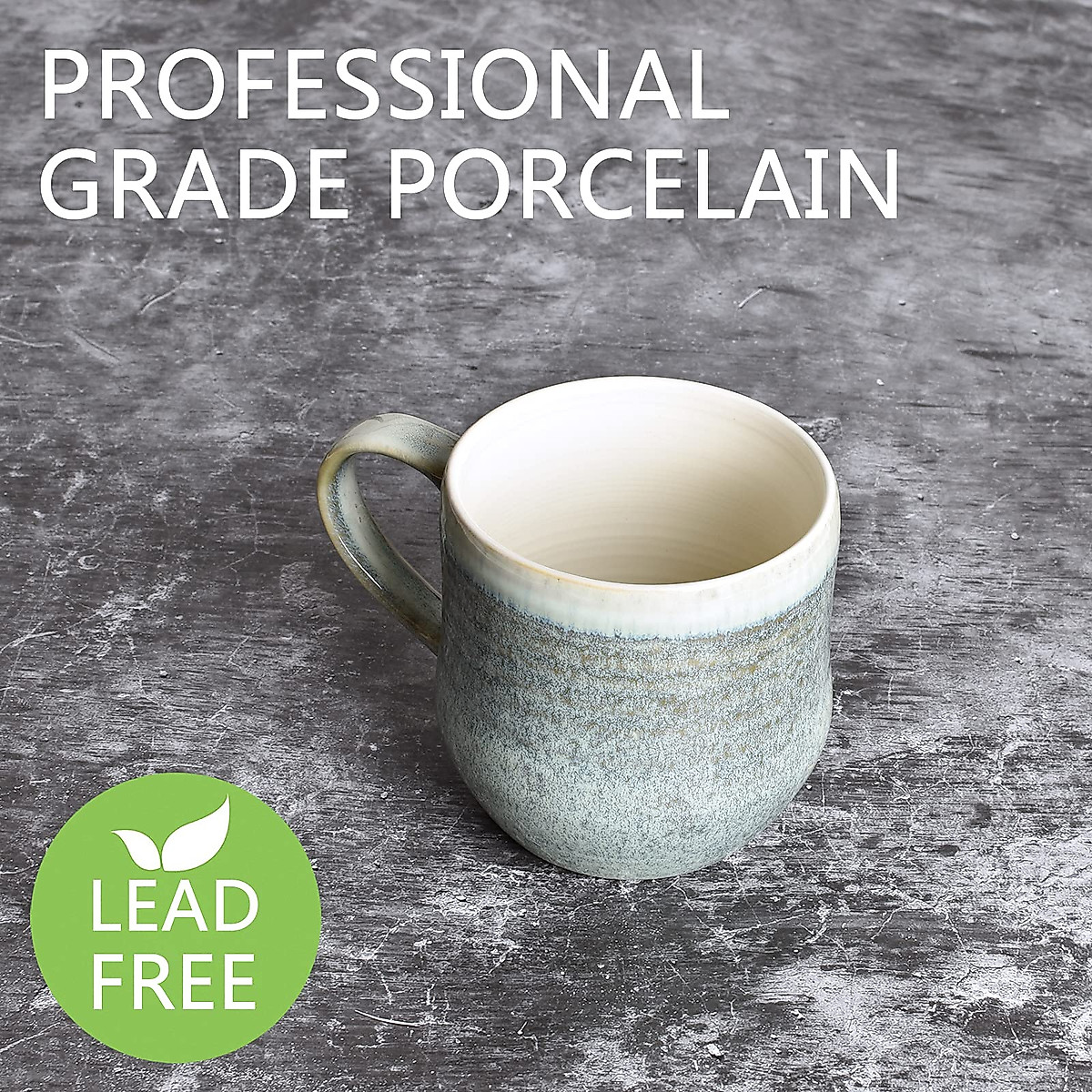 Bosmarlin Large Ceramic Coffee Mugs Set of 2, 17 Oz, Big Tea Cup for Office and Home, Dishwasher and Microwave Safe (Willow Green, 2)