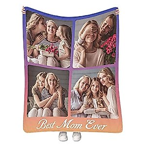 Customized Mothers Day Birthday Gifts for Mom Grandma Women, Personalized Throw Blanket with Photos to My Mom Gift from Daughter Son, Custom Mom Blanket with Pictures Text Made in USA