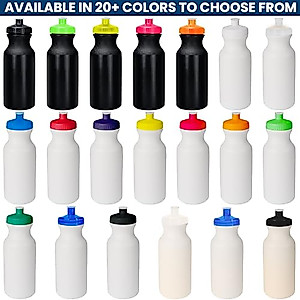 CSBD 20 oz. Bulk Water Bottles, Made in USA, Blank Plastic Reusable Water Bottles for Gym, Cycling, BPA Free, Plastic Water Bottles Pull Top Cap for Sports, Black Bottle/Neon Orange Lid - 10 Pack
