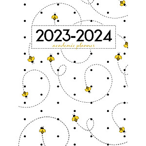 Academic Planner 2023-2024 Large | Cute Little Bumble Bees Buzzing on White: July - June | Weekly & Monthly | US Federal Holidays and Moon Phases