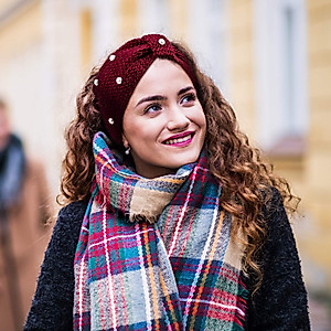 Whaline 5 Pieces Winter Knit Headbands Chunky Knit Headbands,4 Elastic Turban Head Wraps and 1 Pearl Crochet Hair Band, Ear Warmer Crochet Head Wraps for Women Girls (Autumn&Winter Colors)