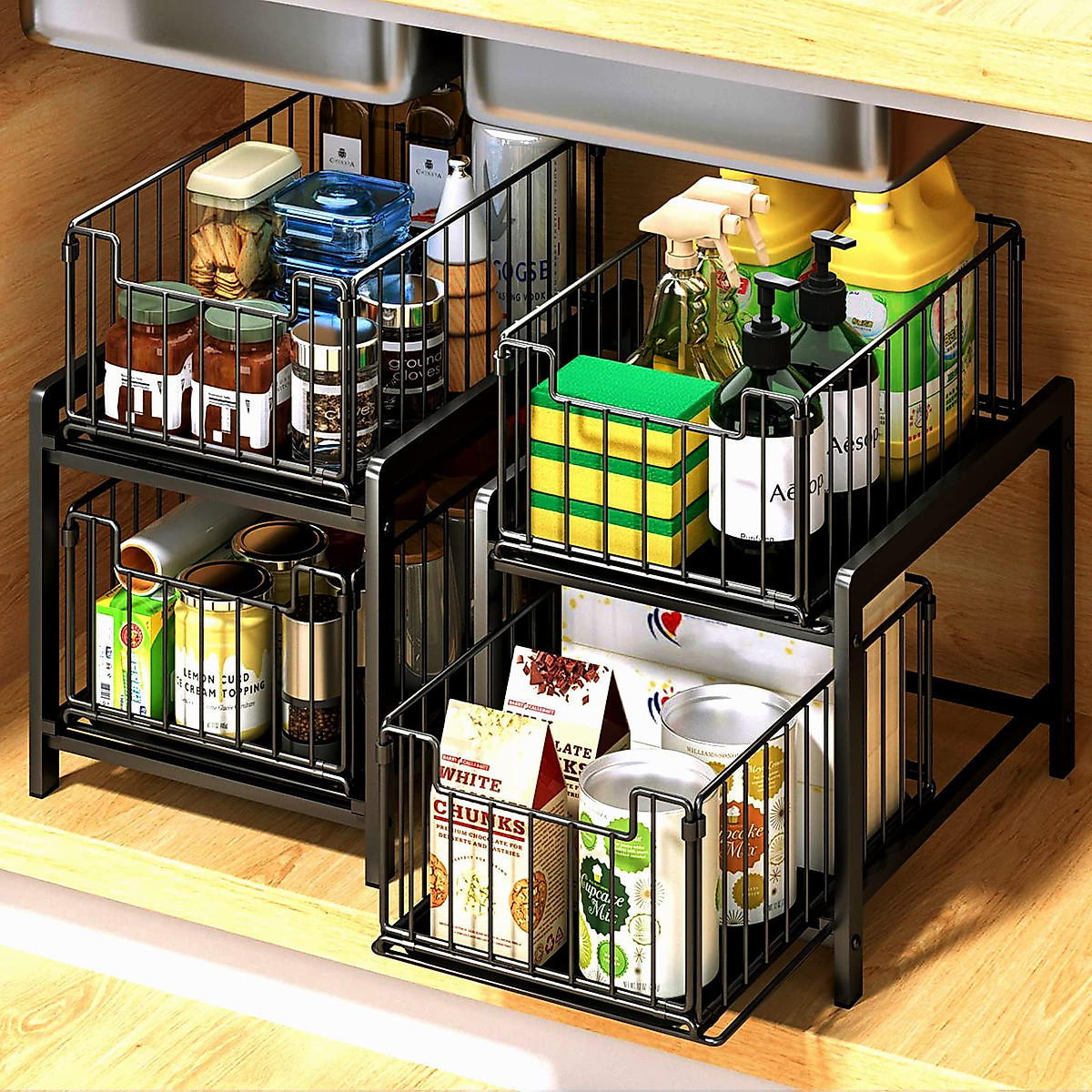 furihshe Under Sink Organizer, under sink organizers and storage,2 Tier Storage Under Cabinet Bathroom under kitchen sink organizers and storage Black Under Sink Storage for Bathroom Kitchen