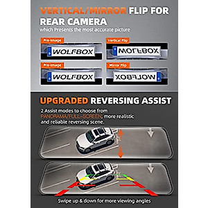 WOLFBOX Rear View Mirror Camera:Mirror Dash Cam Front and Rear 4K+2.5K for Car with 12" Full Touch Screen, Waterproof Backup WDR Camera, Night Vision, G-Sensor, Parking Assist,Free 64GB Card & GPS