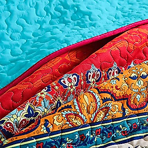 WONGS BEDDING Bohemian Quilt Set California King, Boho Striped Pattern Printed Quilt Coverlet for All Season, Soft Microfiber Boho Bedspread Set 96"x106"(3 Pieces, Blue)