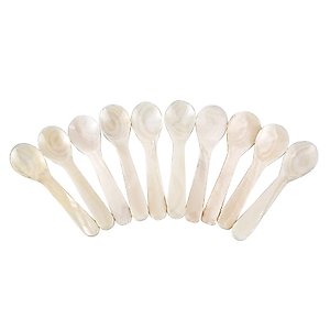 DUEBEL Set of 10 White Mother Pearl 2.75′′ Caviar Spoons Caviar, Egg, Coffee Serving (White, 7x2.1cm)