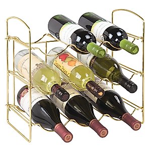 mDesign Decorative Durable Metal Wire Free-Standing Wine Bottle Rack - Storage Organizer for Kitchen Countertops - Displays and Holds 9 Bottles - Soft Brass