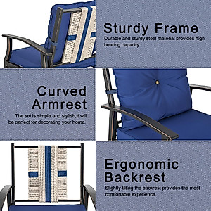 PatioFestival 3 Pieces Patio Bistro Set Outdoor Furniture Set with Coffee Table Patio Single Chairs with Cushion,for Poolside, Garden, Balcony(Bule)