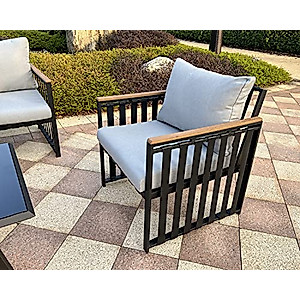 DECMICO Patio 5-Seat Sectional Sofa, Wide Outdoor U-Shaped Steel Frame Finished Rubber and Grey Cushions Sofa Furniture Set with Glass Coffee Tablefor Garden, Backyard, Balcony and Deck…