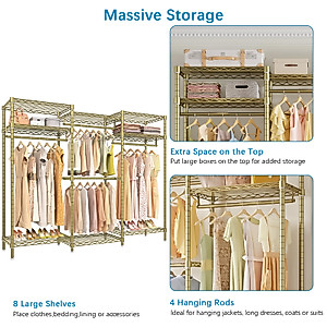 VIPEK V5i Garment Rack Heavy Duty Clothes Rack, Portable Closet Wardrobe Bedroom Armoires Freestanding Clothing Rack with 8 Adjustable Shelves & 4 Hang Rods, 68.9" L x 15.7" W x 76.4" H, Gold
