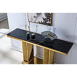 Yoluckea Contemporary Style Console Table with Marble Top and Stainless Steel Base, Gold Mirrored Finish Accent Sofa Table Entryway Hallway Table Foyer Table for Living Room, Entrance (Black)