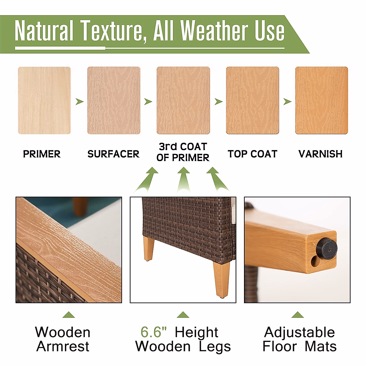 PHI VILLA 7-Piece Wicker Patio Conversation Set, Outdoor Rattan Sectional Furniture Patio Set for 7 Seats with Cushioned 2 x Single Sofa, 2 x Armrest Chair, 2 x Ottoman and 1 x Armless Sofa, Beige