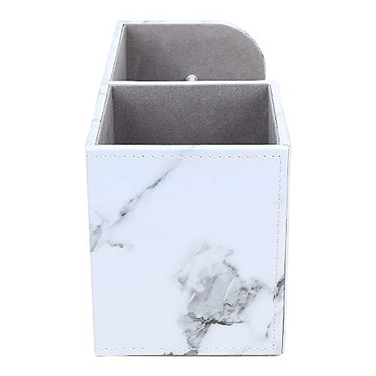 KINGFOM Desk Organizer Office Supplies Caddy Pu Leather Multi-Function Storage Box Pen/Pencil,Cell Phone, Business Name Cards Remote Control Holder Gray Marble