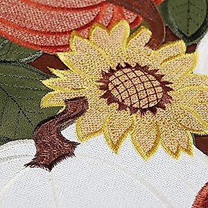 OWENIE Fall Pumpkins Placemats Set of 4,Thanksgiving Placemats with Embroidered Harvest Pumpkin and Leaves/Sunflowers, Fall Decor for Home, AutumnTable Mats, 15 Inch Round