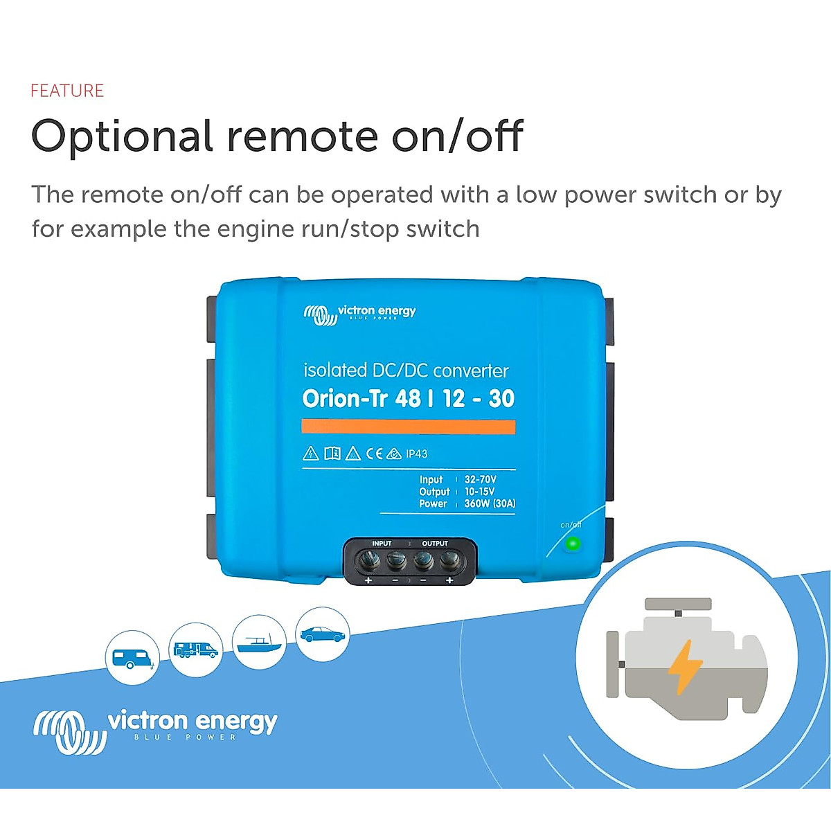 Victron Energy Orion-Tr IP43 48/12-Volt 30 amp 360-Watt Isolated DC-DC Converter
