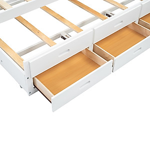 Harper & Bright Designs Full Platform Bed with Twin Size Trundle,Bookcase Headboard,Charging Station and 3 Drawers,Wood Full Storage Bed Frame for Kids,Teens,Adults,No Box Spring Needed (White)