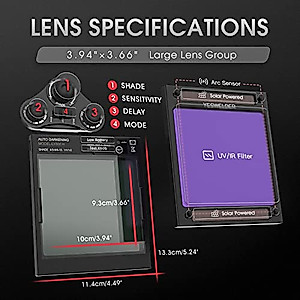 YESWELDER Large Viewing Screen 3.93"X3.66" True Color Solar Power Auto Darkening Welding Helmet, 4 Arc Sensor Wide Shade 4/5-9/9-13 for TIG MIG Arc Weld Grinding Welder Mask LYG-M800H