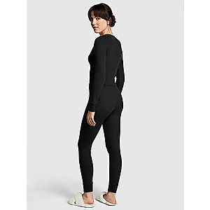 Victoria's Secret PINK Thermal Cropped Long Sleeve Shirt and Legging Pajama Set, PJ Set for Women, 2 Piece Lounge Set PJs, Women's Sleepwear, Black (XL)