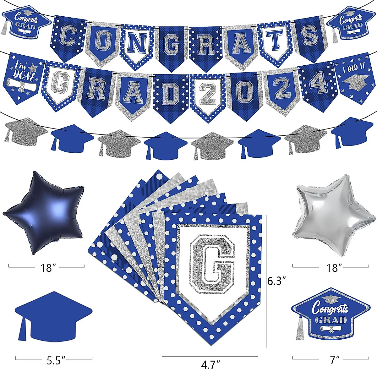 2024 Graduation Party Decorations Green White Gold Graduation Party Decorations Kit-Class of 2024 Congrats Grad Banners, Paper Pompoms,Foil Balloons for 2024 Green White Gold Graduation Party Supplies