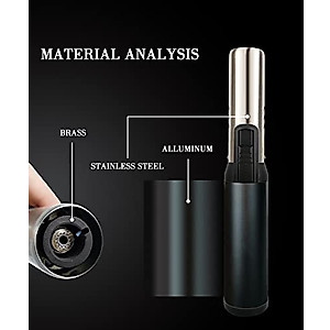 PAPA LONG Chic Refillable Long Butane Torch Lighter with Powerful Single Jet Flame for Kitchen Brulee Cooking BBQ Camping(No Butane included)