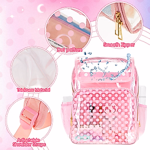 Sanwuta 3 Pcs Clear Backpack for Girls Pink Dots See Through Transparent Backpack Set Heavy Duty School Stadium Approved Book Bag with Lunch Pouch and Pencil Pouch for Kids Girls Boys