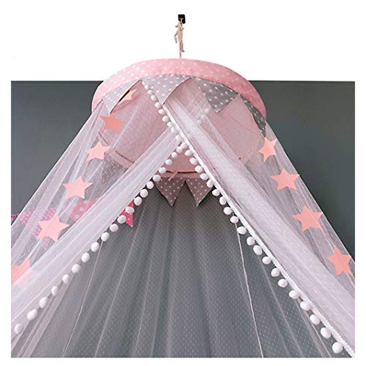 Volowoo Bed Canopy for Kids,Princess Canopy Hanging Mosquito Net for Baby Crib Nursery Room, Out Door Events,Woodland Nursery Decor,with Star (Pink, S (Bottom Circumference 640cm))