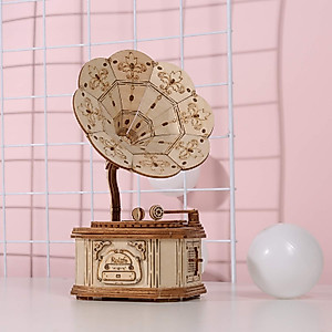Rolife 3D Wooden Puzzles Gramophone for Kids, 3D Wooden Model Gramophone Building Kits for Adults, Brain Terser Assembly Models, Best Toy Gifts for Adults & Kids to Build Gifts for Birthday