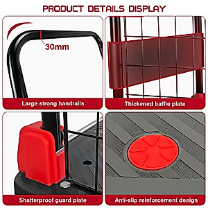 Platform Truck Cart with Cage, Foldable Push Cart Dolly 880lb Capacity w/ 5'' TPR 360 Degree Swivel Wheels, Heavy Duty Moving Portable Hand Trucks for Warehouse, Groceries, Garage