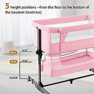 nordmiex 3 in 1 Baby Crib Bedside Crib,Baby Bassinet with Breathable Net,Adjustable Portable Bed for Infant/Baby,Pink, 10.0 kilograms