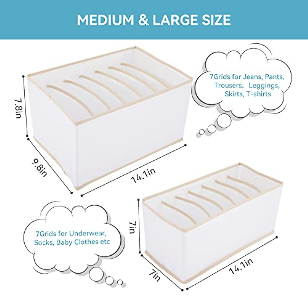 HIPTIS Folded Clothes Organizer, 2PCS Clothing Organizer for Folded Clothes Closet Drawers Wardrobe Clothes Organizer and Storage for Bedroom Organizer for Closet Jeans, Pants, socks, Bra M+L