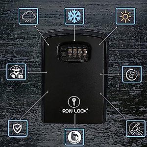 Iron Lock® - XXL Key Lock Box Wall Mount for Keys 4 Digit Combination with Resettable Code with A B Switch Extra Large lockbox Indoor Outdoor Waterproof Big Key Lock Box House Spare Keys Hide a Key
