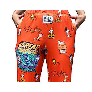 Snoopy Unisex Lounge Pajama Pants - Loose-Fit, Fall, Halloween Wear - Snoopy Great Pumpkin Sleep Bottoms (Large)