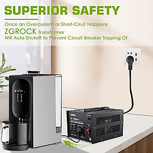 ZGROCK 1500W Voltage Converter Transformer Heavy Duty Step Up/Down- 110 / 220V- Circuit Breaker Protection