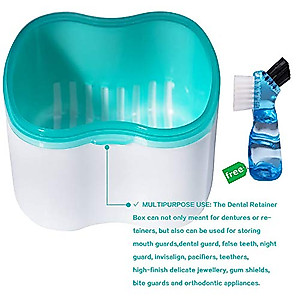 Denture Brush Retainer Case, Denture Case,Denture Cups Bath,Dentures Container with Basket Denture Holder for Travel,Mouth Guard Night Gum Retainer Container (Green)