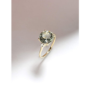 YoTreasure 3.10 Ct Green Amethyst Solid 14k Yellow Gold Ring Jewelry