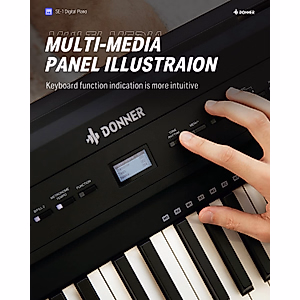 Donner SE-1 88 Key Digital Piano with Graded Hammer Action Weighted Keys, Record, Bluetooth, 4 Reverb, LCD Screen, MIDI IN/OUT, 88 Key Weighted Keyboard Piano Bundle with Stand, Headphone, Three Pedal