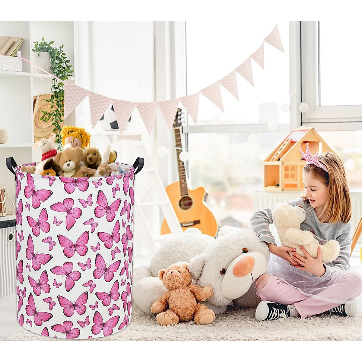 HIYAGON Butterfly Baby Laundry Basket Baby Hamper for Nursery Girl Kids Pink Hamper Cute Kids Toys Storage Bin Organizer Animal Room Decor for Home(Butterfly)