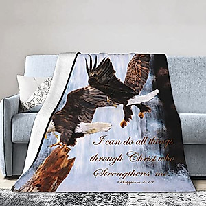 Eagles with Bible Verse Blanket Ultra Soft Flannel Throw Blanket Warm Cozy Blanket Gifts for Kids Adults All Season 80"X60"