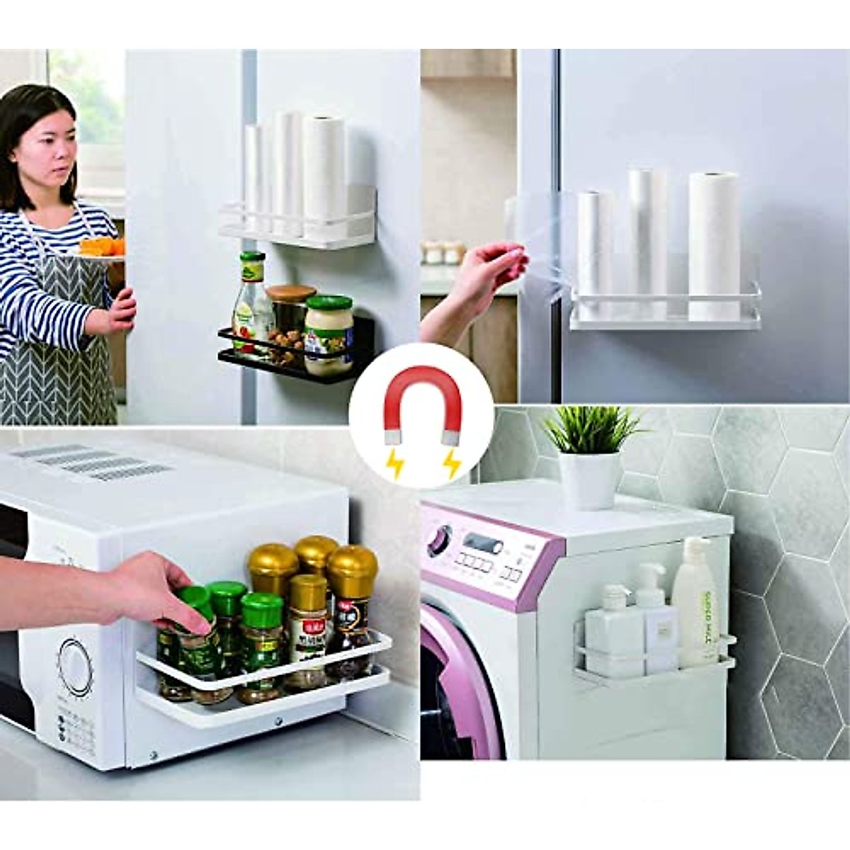 YCOCO Magnetic Spice Rack for Refrigerator,Single Tier Refrigerator Spice Storage Shelf,Easy to Install the Side of Refrigerator Can Hold spices,Salt,Pepper,Space Saving Black Pack of 2