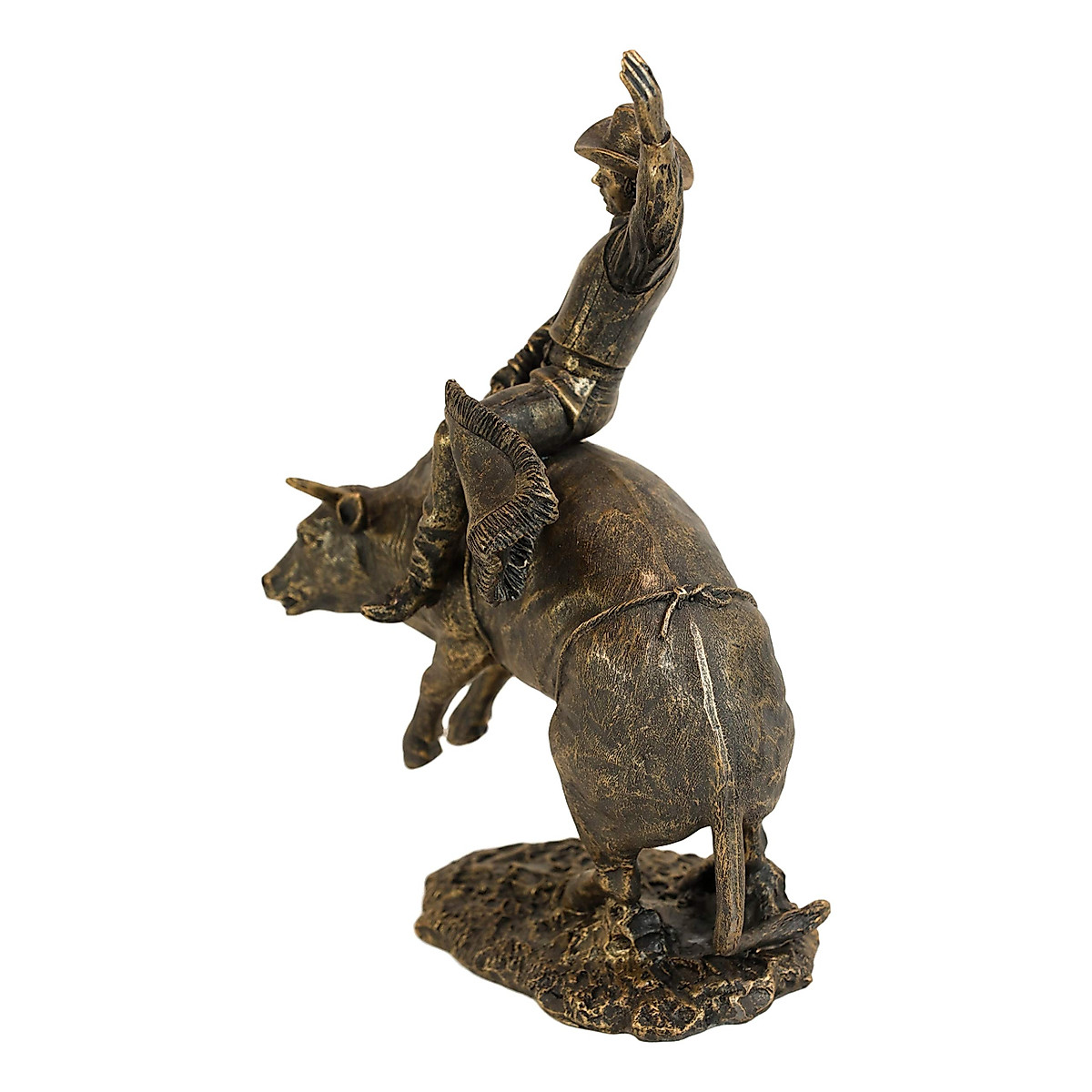 Ebros Rustic Western Rodeo Bull Rider Cowboy On Rearing Angry Bull Statue 10" Tall Faux Bronze Resin Old World Wild West Cattle Bull Riding Cowboys Themed Accent Figurine