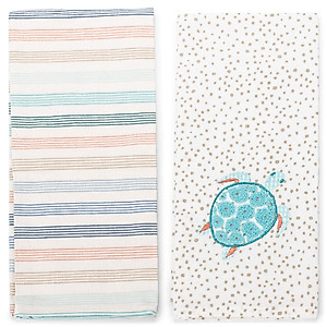 DII Pastel Striped Teal Sea Turtle 28 x 18 Cotton Decorative Hanging Dishtowel Set 2