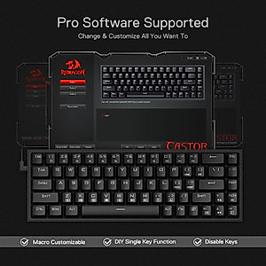 Redragon K631 Castor 65% Wired RGB Gaming Keyboard, 68 Keys Hot-Swappable Compact Mechanical Keyboard w/100% Hot-Swap Socket, Free-Mod Plate Mounted PCB & Dedicated Arrow Keys, Quiet Red Linear Switch